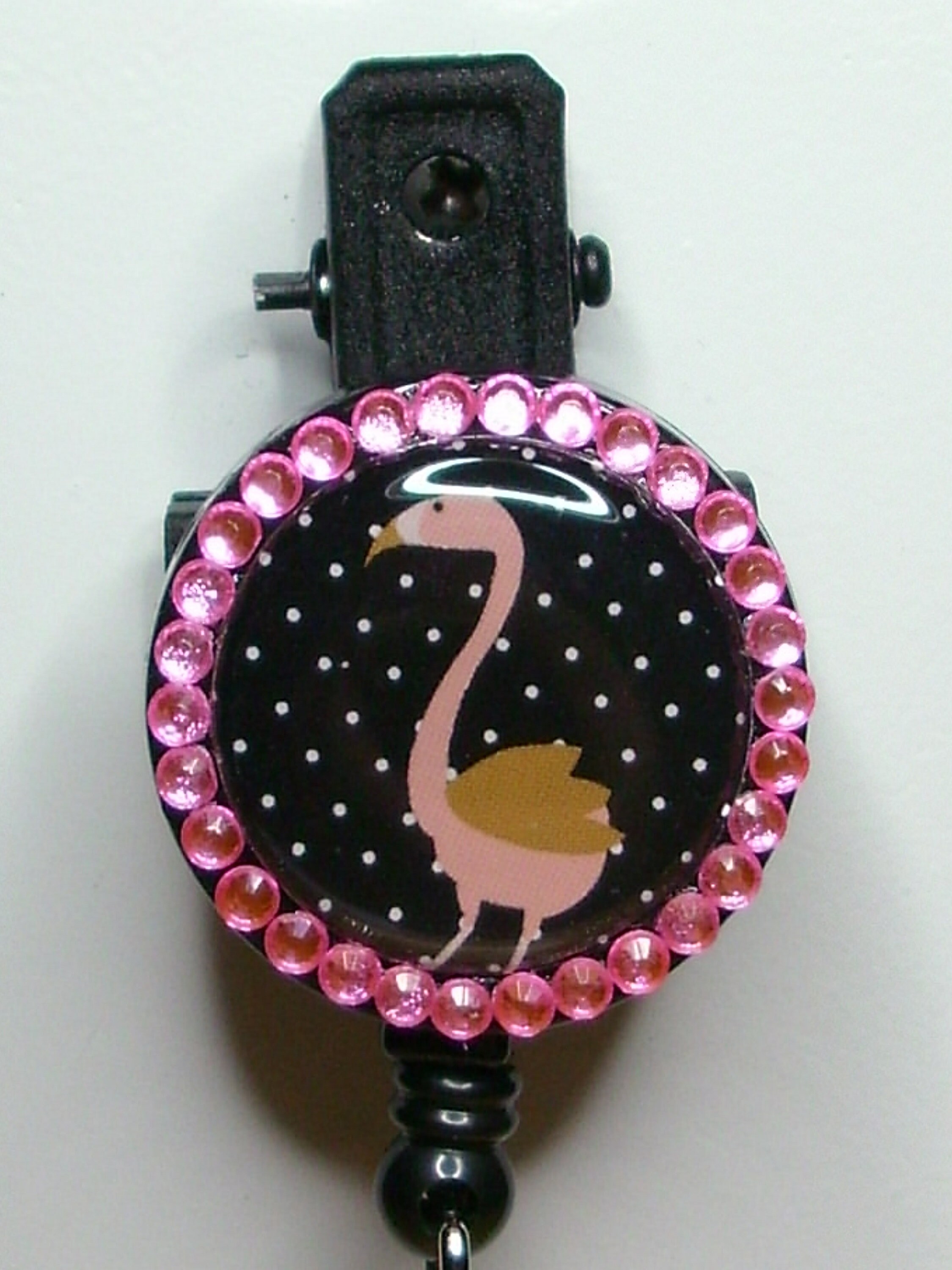 Polka Dot Flamingo Badge Reel: Pink and Mustard or Black and Pink - Etsy