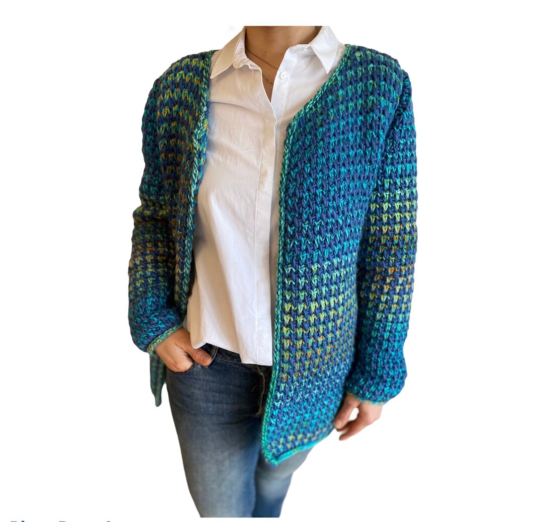 Woman Multicolor Chunky Jacket, Woman’s Boho Jacket, Woman Tunisian ...