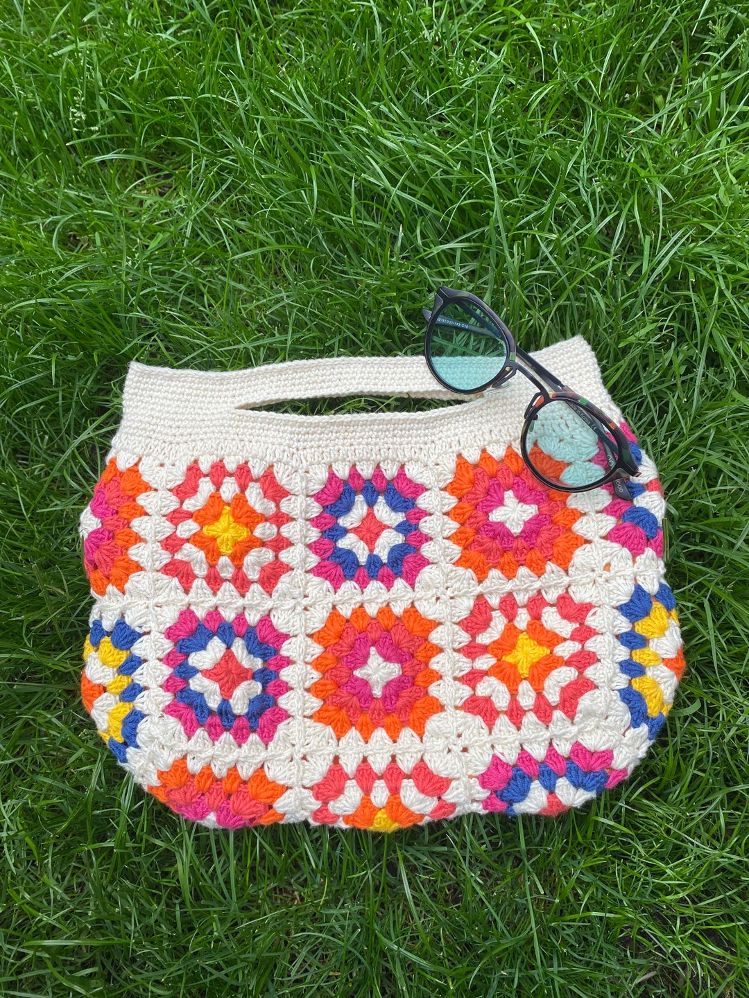 Patchwork Crochet Tote Bag, Ecru Linen Boho Handbag - Etsy