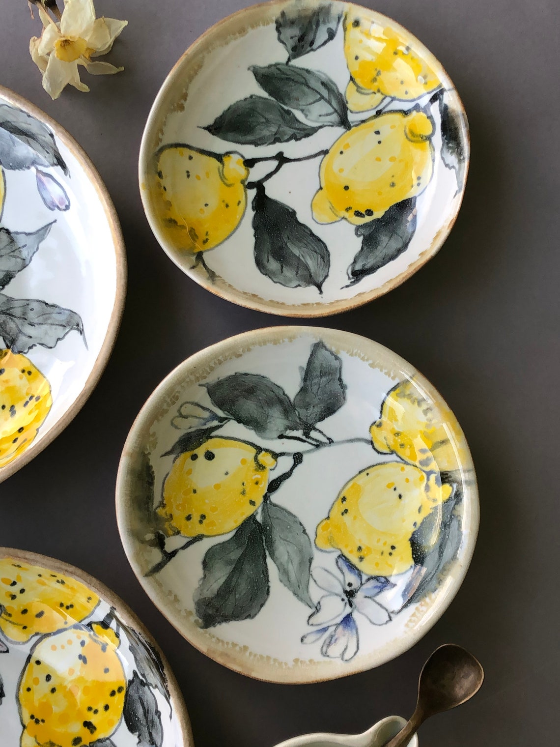 Lemon plate porcelain set hand painted with lemon design | Etsy