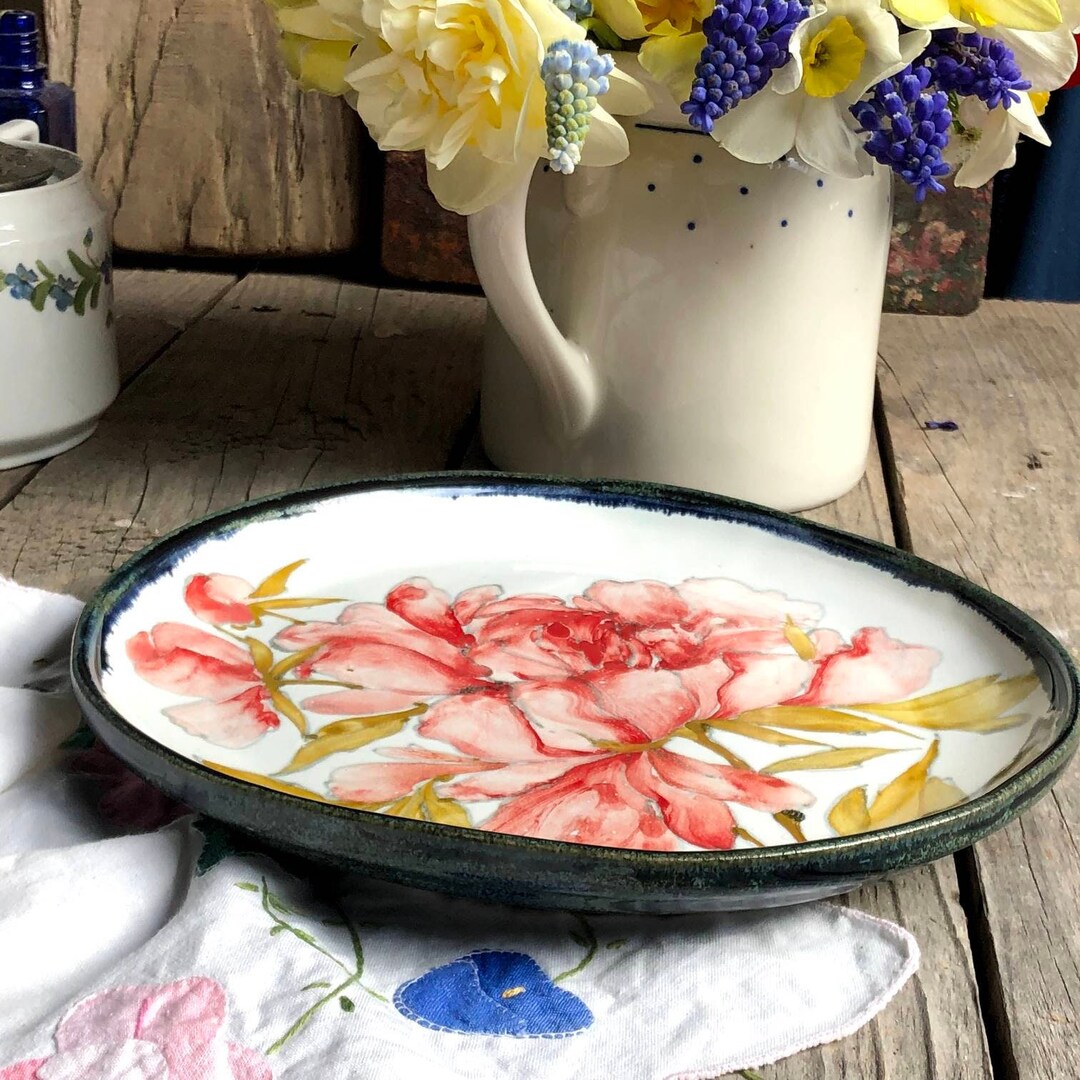 Peony Flowers Plate, Handpainted Plate, Personalized Dish, Decor Plate, Birthday Plate, Handmade ...