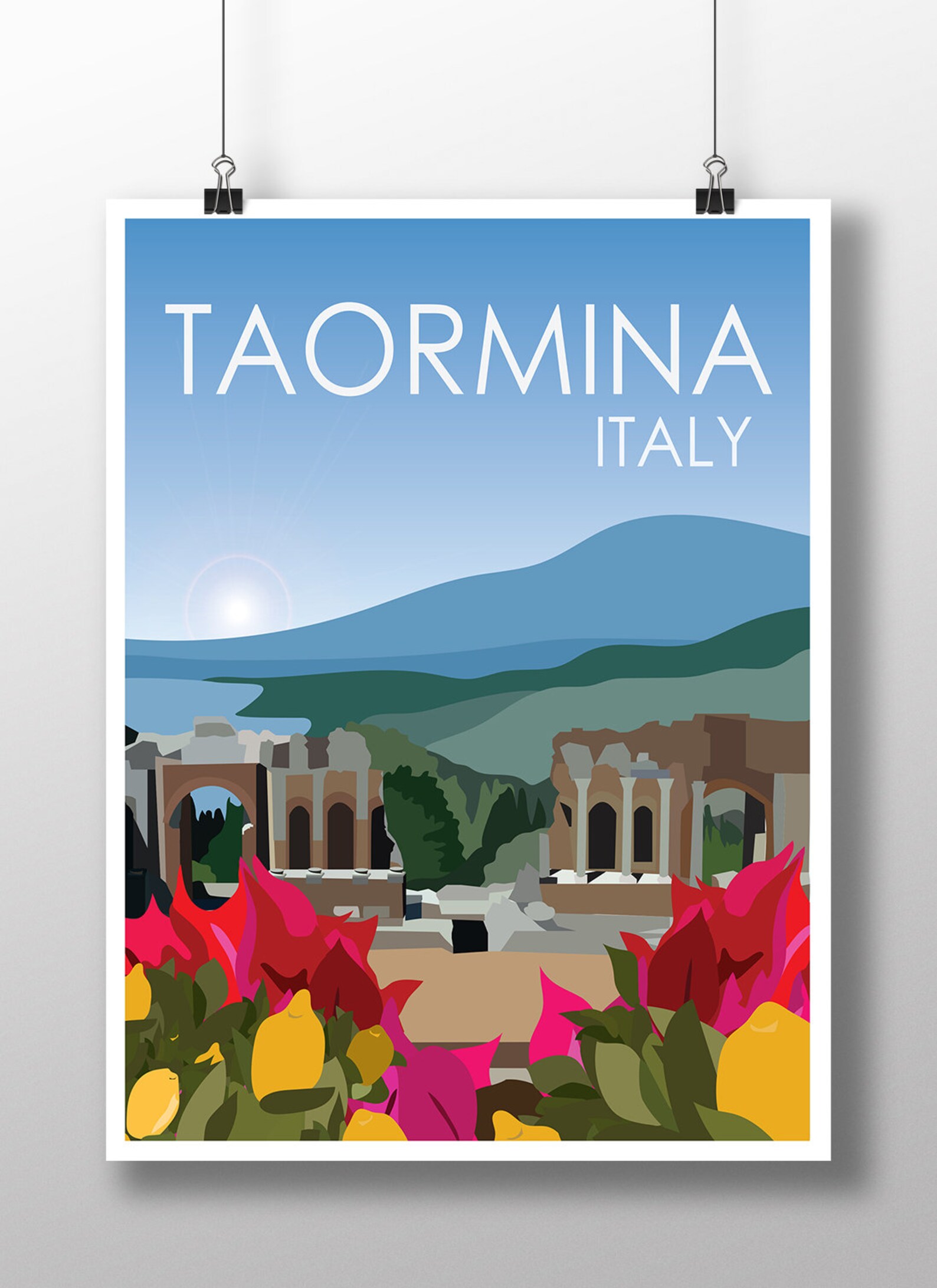 Taormina | Italy | Travel Poster | Instant Download - Etsy