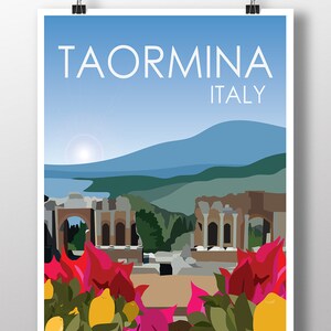 Taormina | Italy | Travel Poster | Instant Download - Etsy