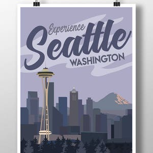 Seattle | Travel Poster | Instant Download | Travel Art | Retro Travel ...