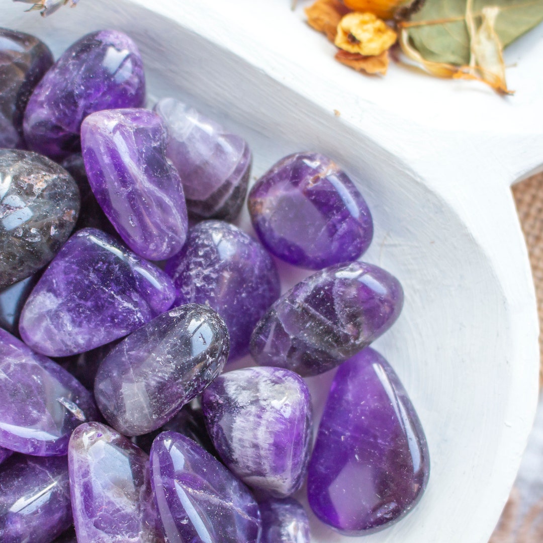 Amethyst Tumblestone Crystal Dark Amethyst Tumbled Stone - Etsy