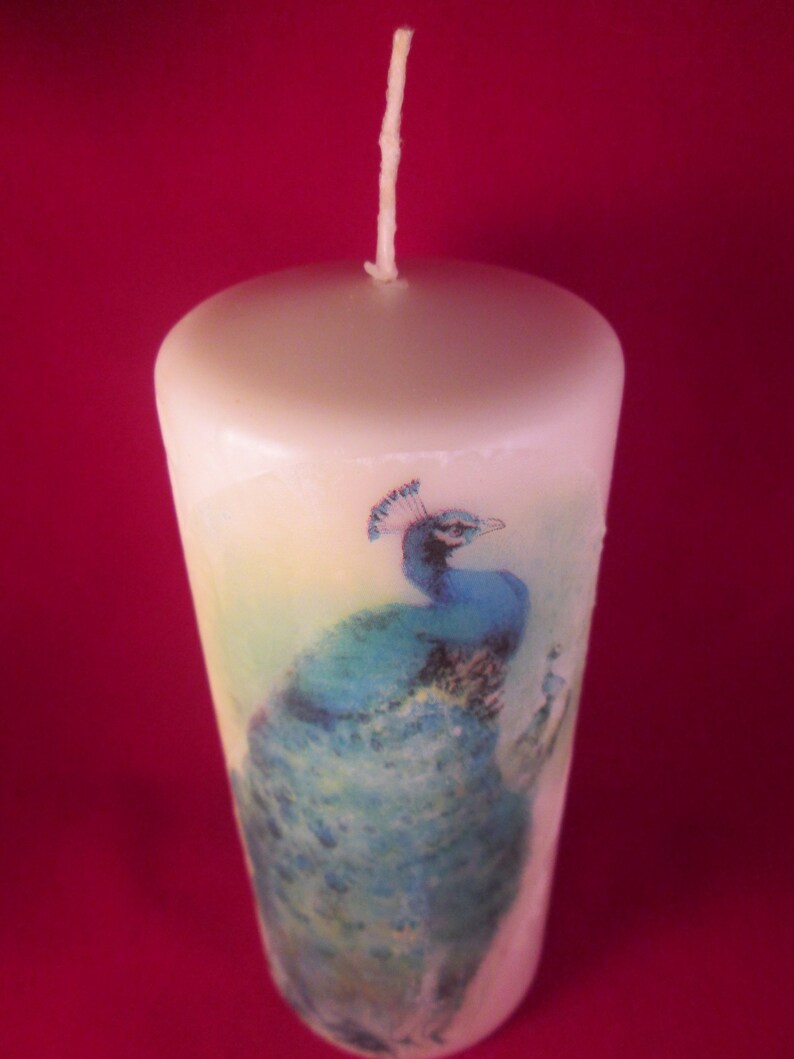 Peacock Candle, Peacock Gift, Large Pillar Candle, Decorated Candle ...