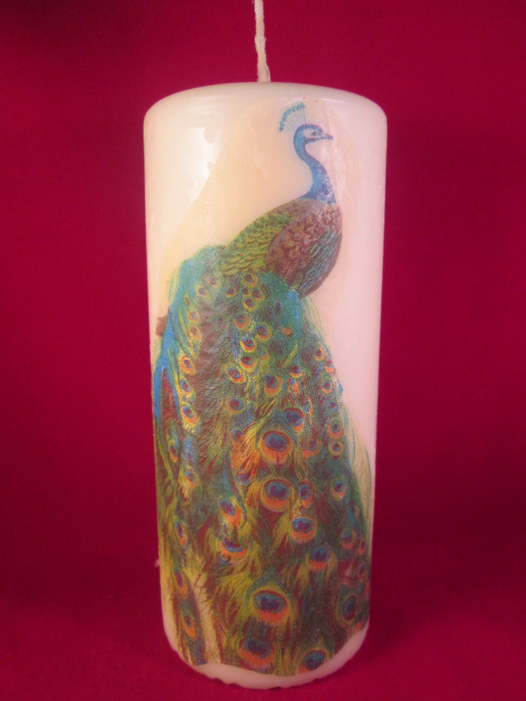 Peacock Candle, Peacock Gift, Large Pillar Candle, Decorated Candle ...