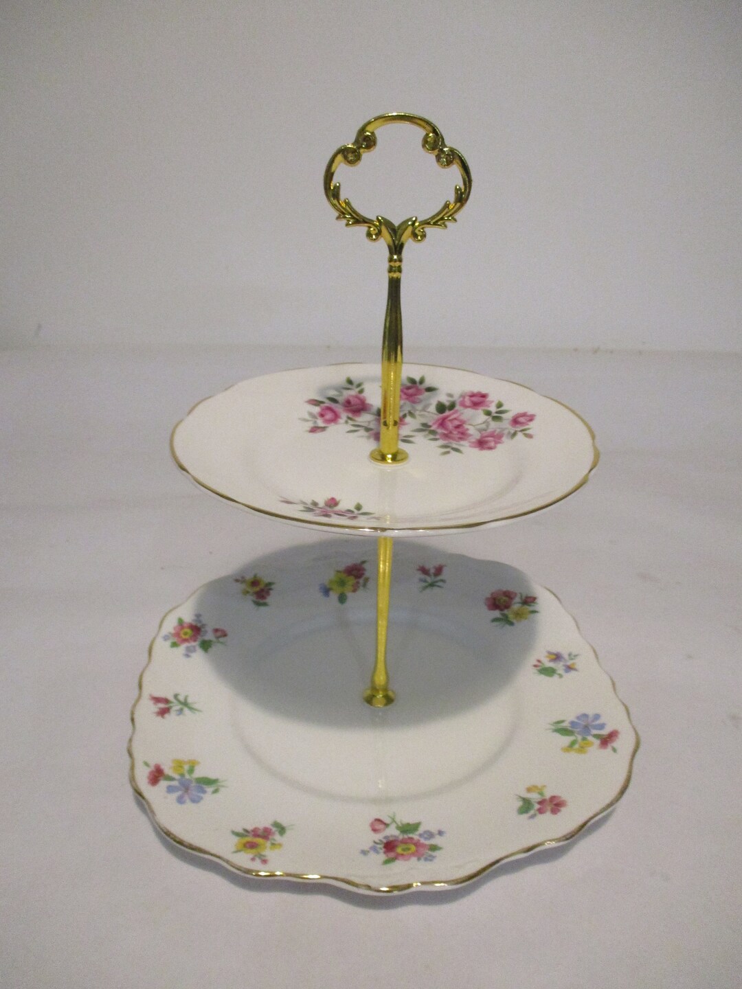Cake Stand, Floral Cake Stand, Upcycled Plates, Two Tier Cake Stand ...