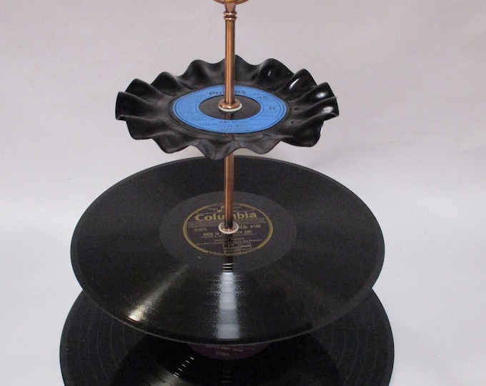 Record Cake Stand, Upcycled Records, Three Tier Cake Stand, Vinyl Cake ...