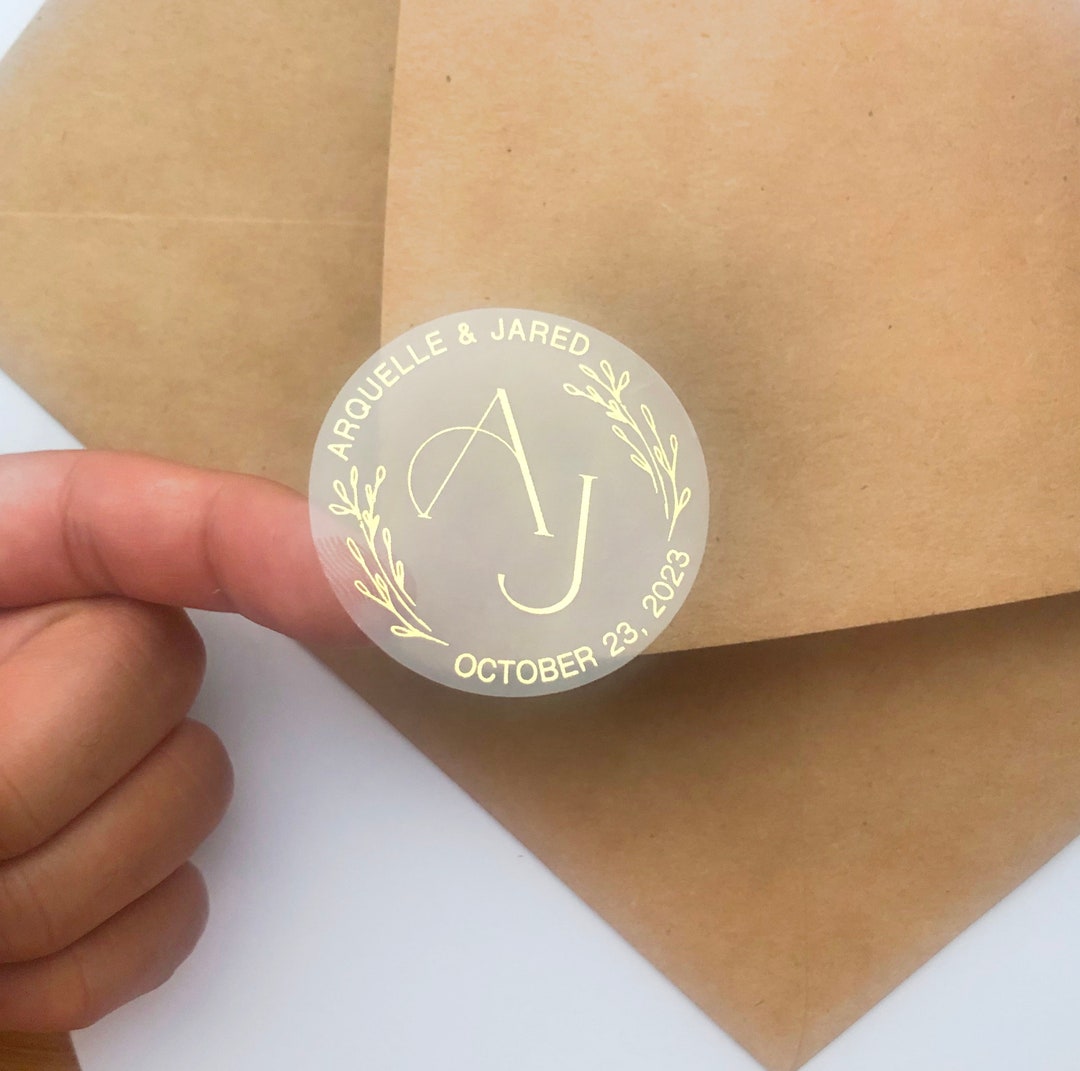 Wedding Initials Gold Foil Stickers Foiled Wedding Favor Stickers ...