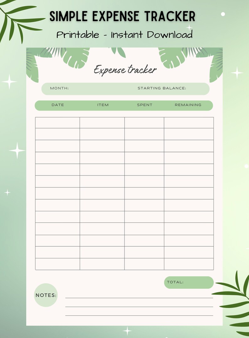Expense Tracker Printable Spending Tracker Budget Template - Etsy