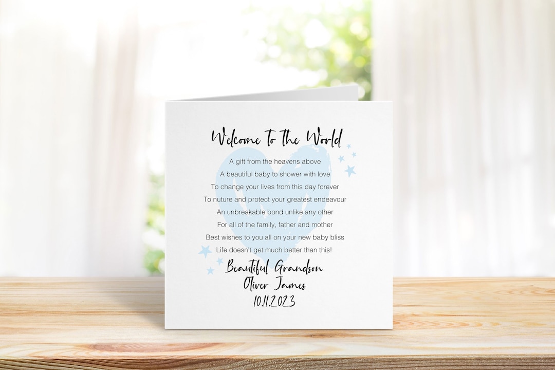 Grandson New Baby Card - Welcome to the World Card - Personalised Baby ...