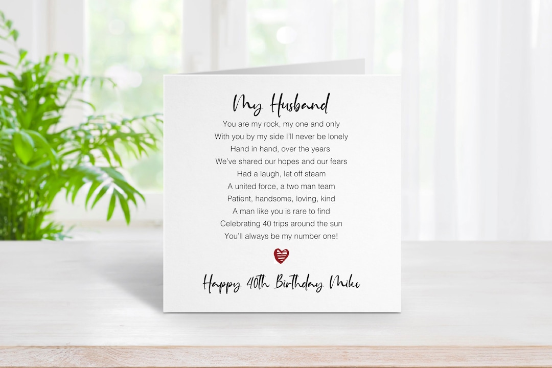 Husband 40th Birthday Card - Fortieth Birthday Card for Husband ...