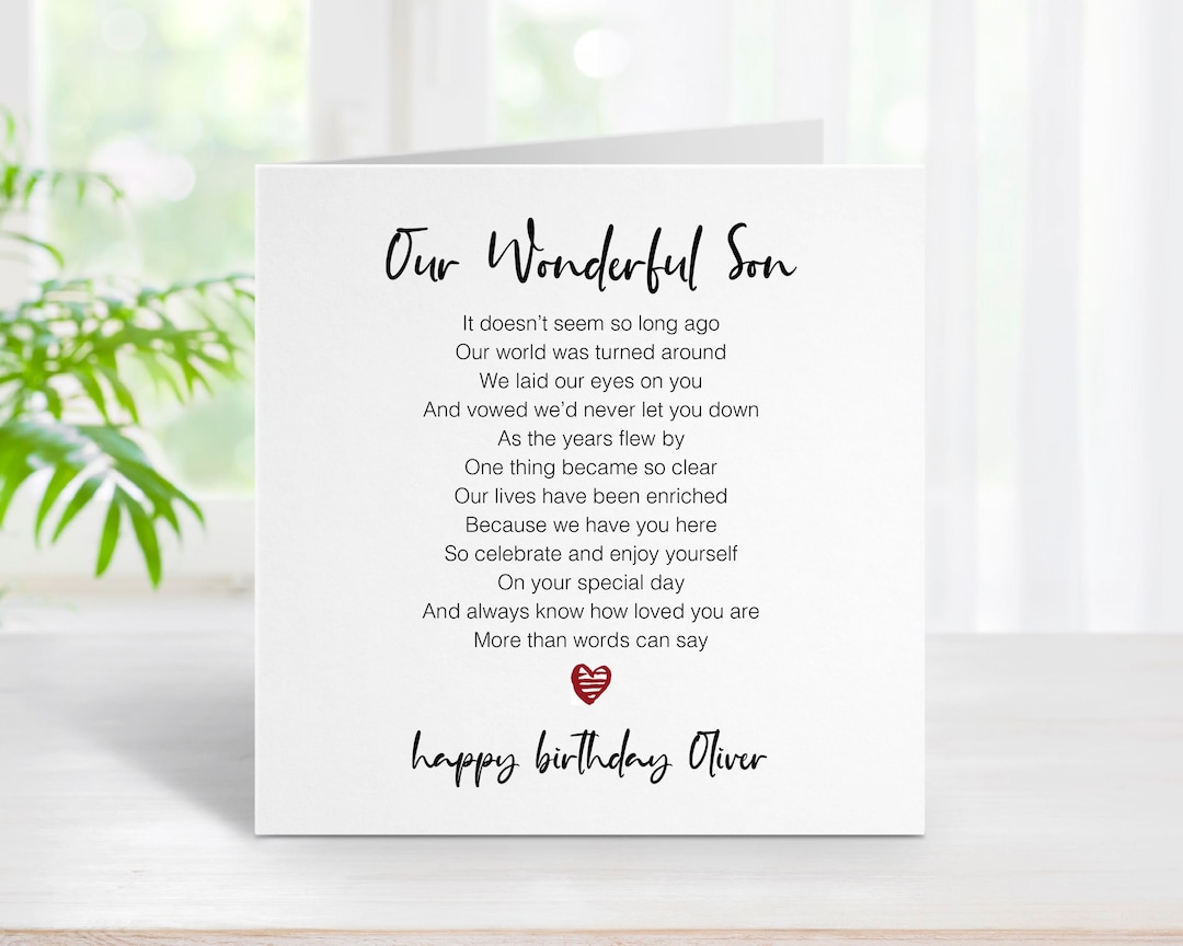 Birthday Card for Our Son - Personalised Birthday Card - Wonderful Son ...