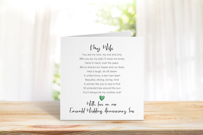 Emerald 55th Wedding Anniversary Card for Wife - Happy Anniversary Wife ...