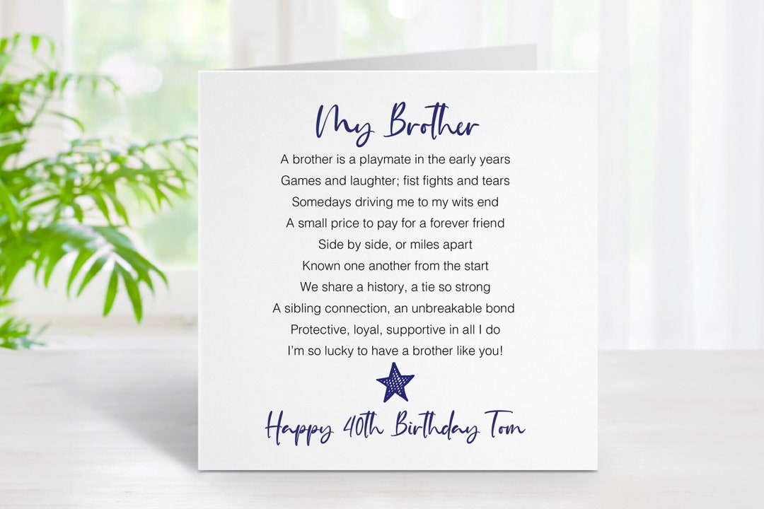 40th Birthday Card for Brother - Happy 40th Birthday Brother - Fortieth ...