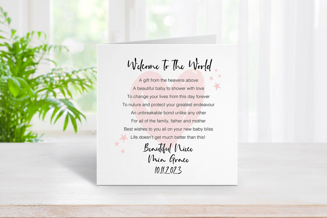 Niece Baby Girl Card Welcome to the World Card Personalised Baby Girl ...