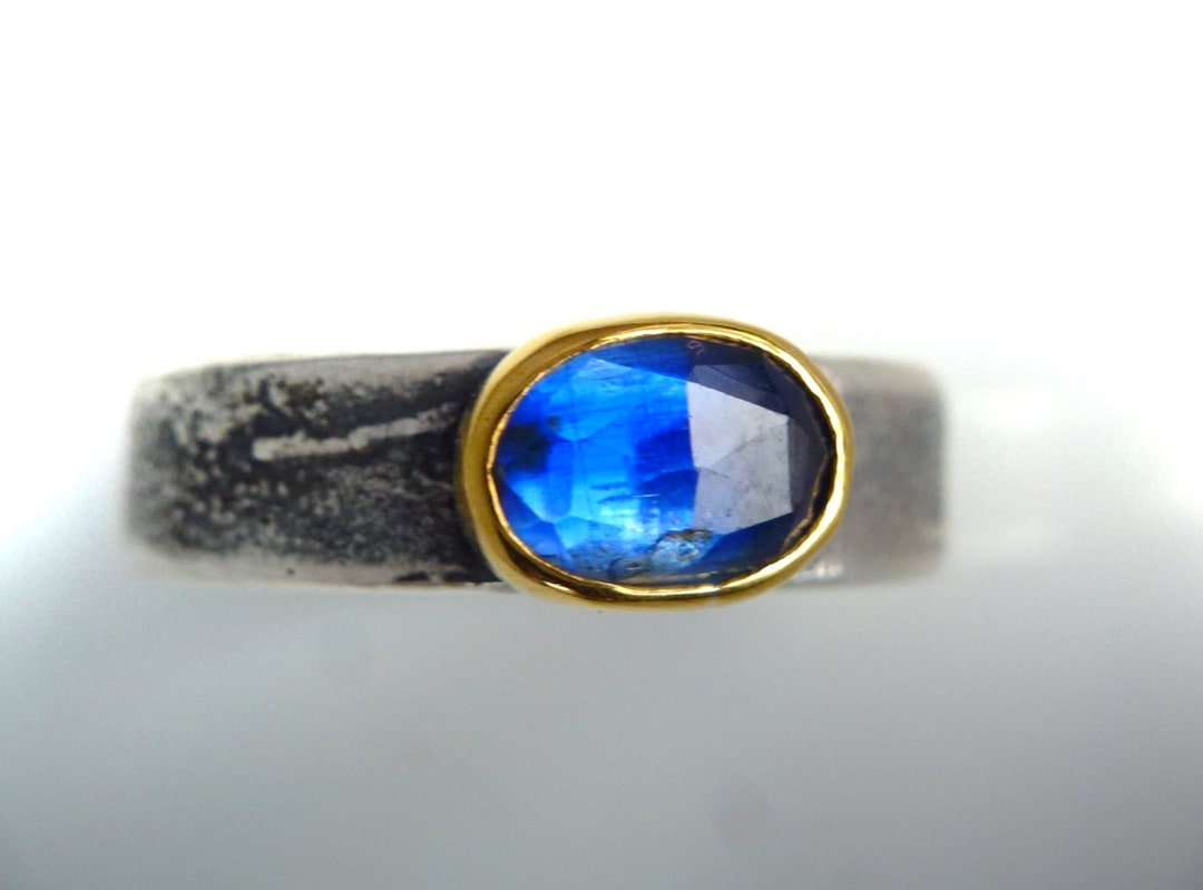 Flashing Kyanite Ring, 24K Solid Gold Setting, Blue Kyanite Ring ...