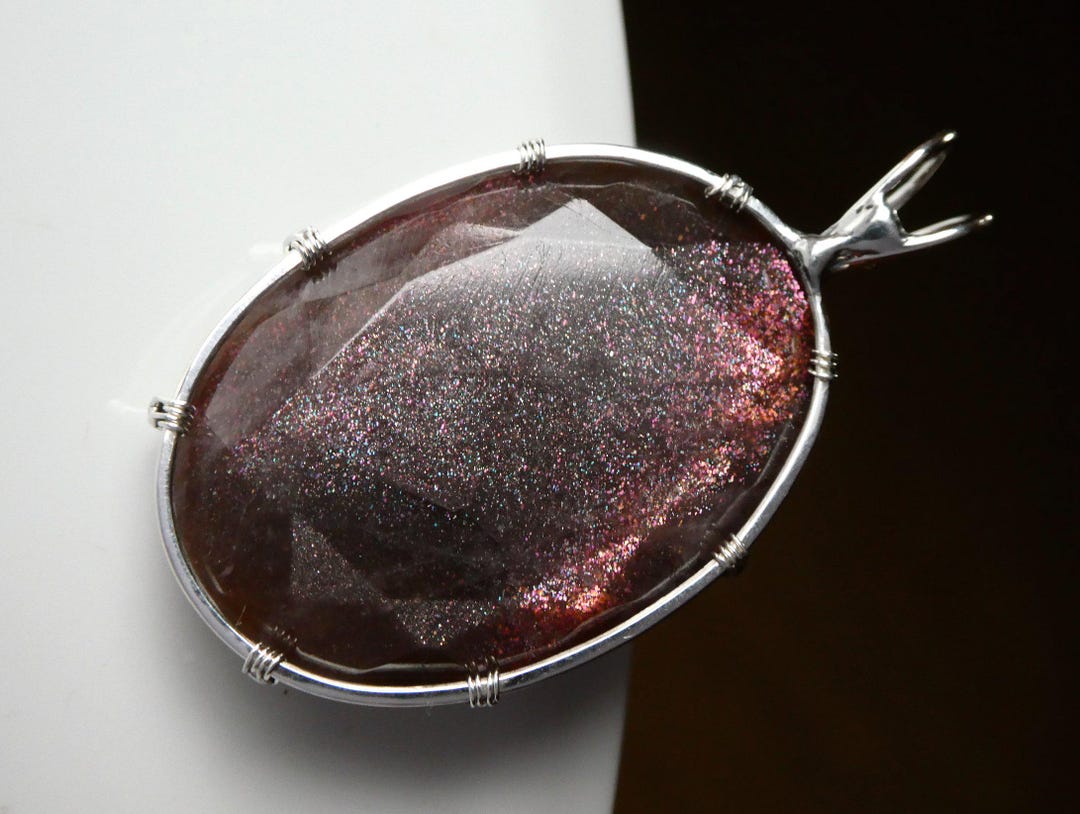 Black Hole Sun, Large Purple Haze Sunstone Silver Pendant, Dark Purple Sunstone, Statement ...