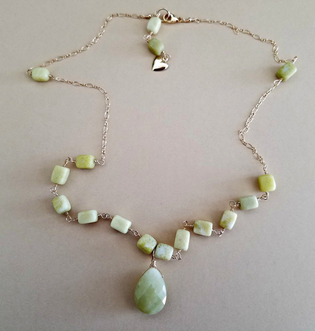 Square Jade Gemstone 24 Inch Necklace, 14k Gold Filled - Etsy