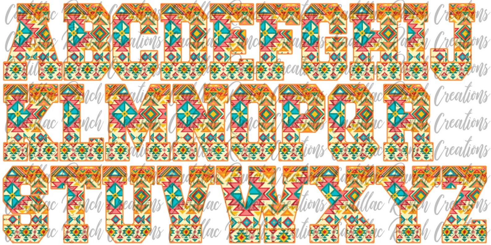 Colorful Aztec Alphabet Letters PNG digital download | Etsy