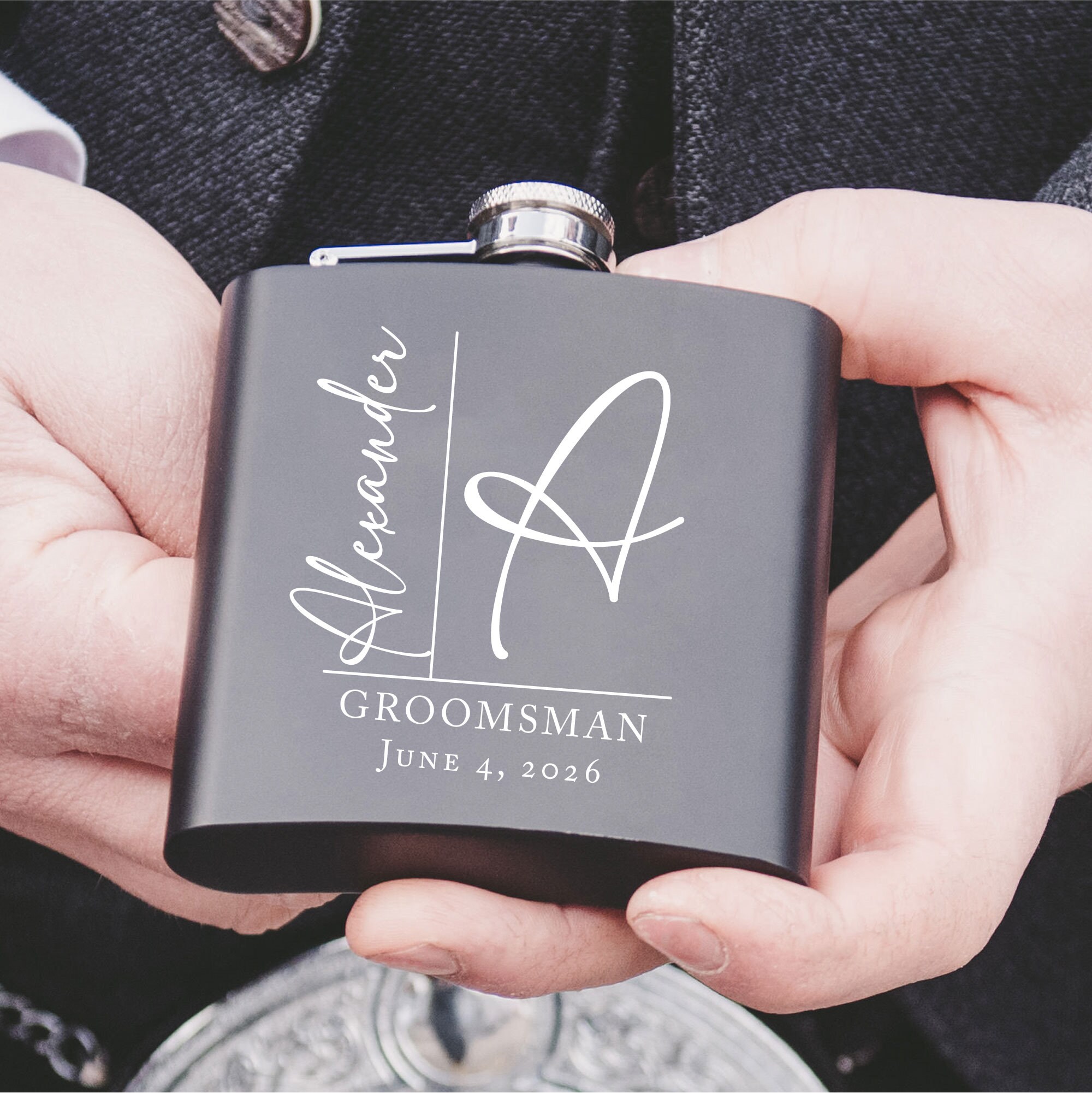 Personalized Black Matte Flask, Custom Laser Engraved Flasks, Groomsman ...
