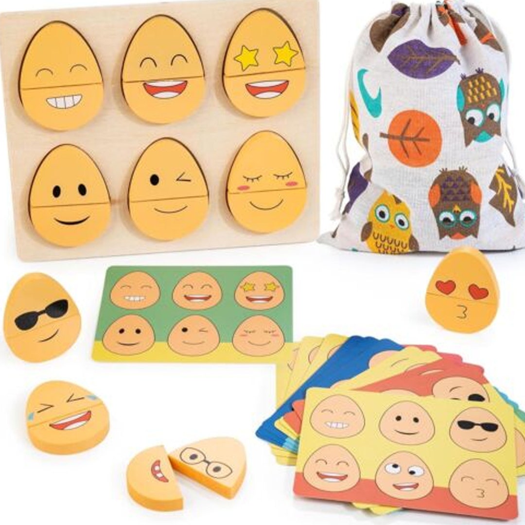 Bravmate Wooden Expression Puzzles Set, Montessori Sensory Toys for ...