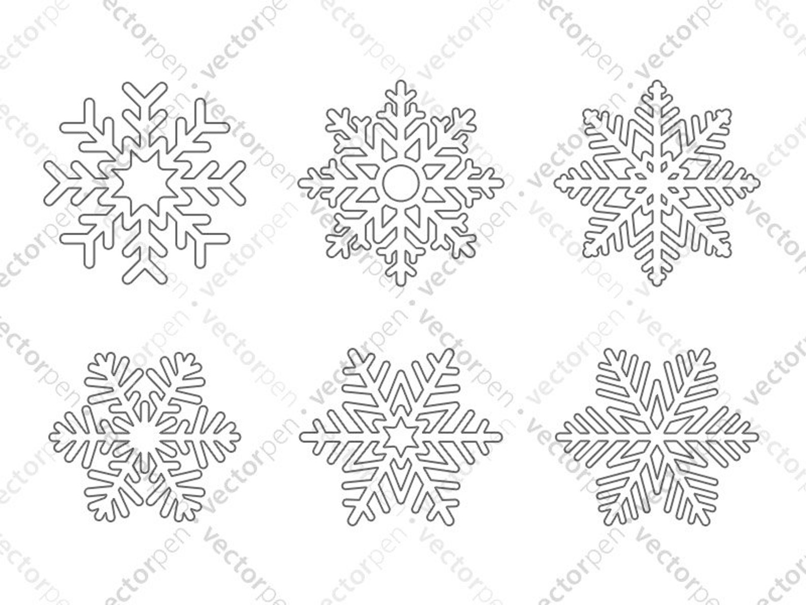 6 White Snowflake SVG Designs. Winter Clip Art for | Etsy