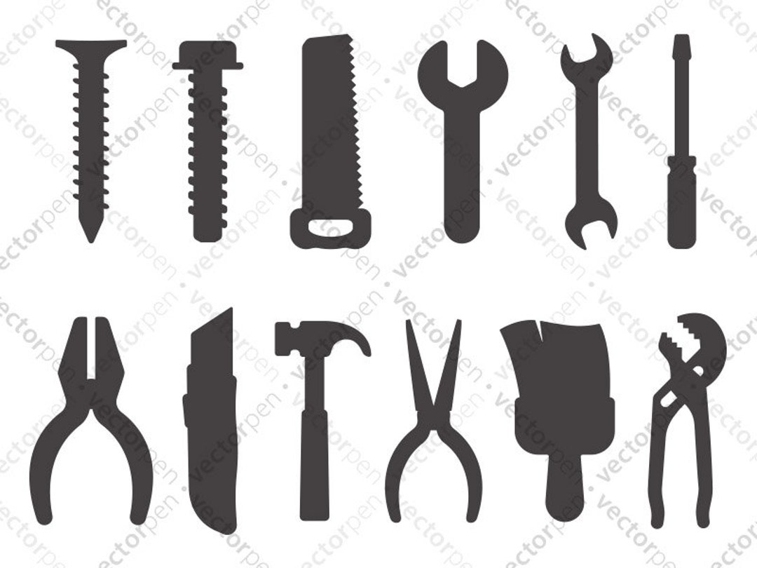 Tool Icons SVG. 12 Tools (screws, Hammer, Saw, Wrench, Pliers, Et ...