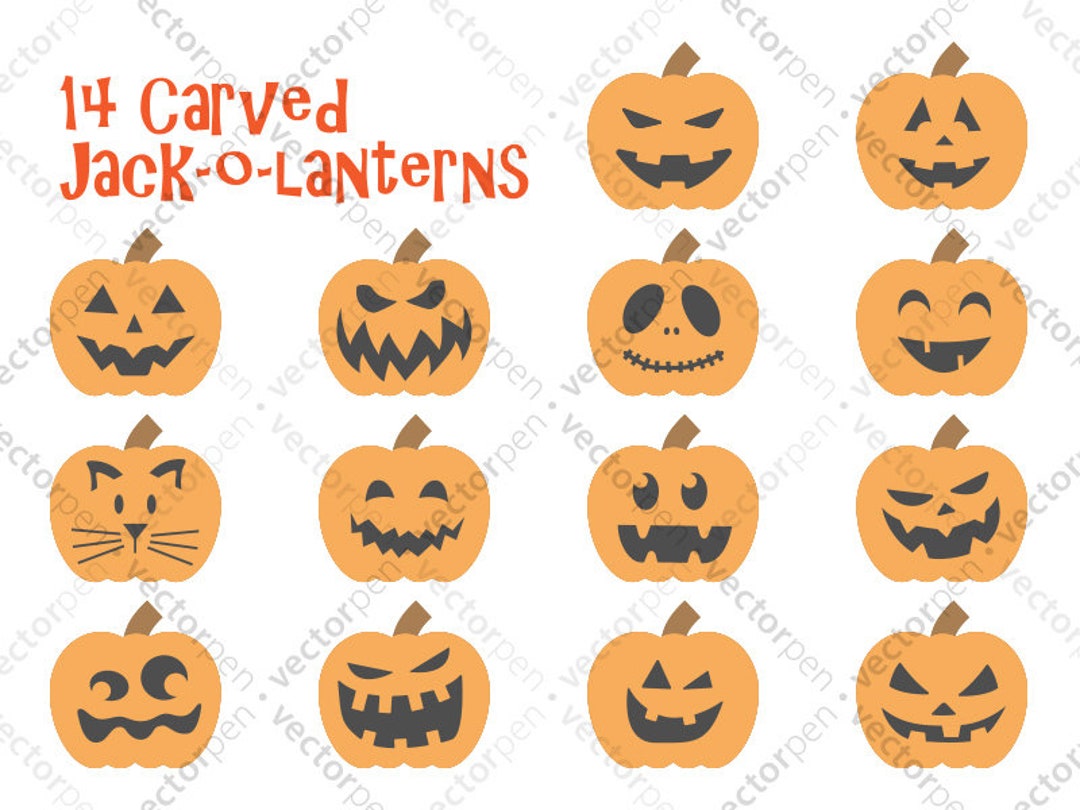 Jack-o-lantern and Pumpkin SVG Icon Collection. 14 Carved Pumpkins for ...