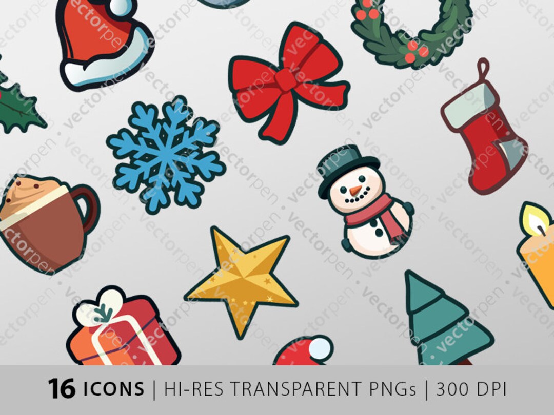 Colorful Christmas Icon Pack | 16 PNG Icons | Sublimation or Printing ...