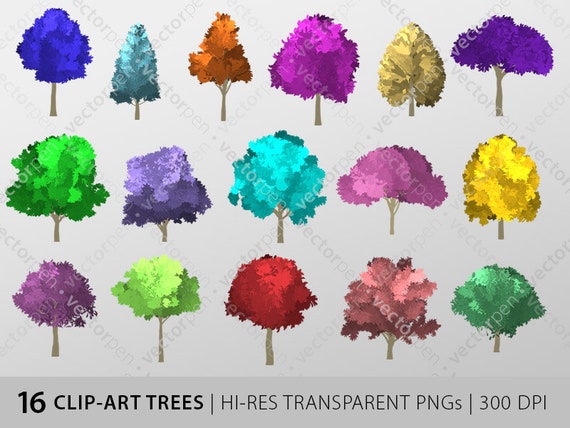 16 Colorful Clip Art Trees PNG Pack Sublimation Printing or | Etsy