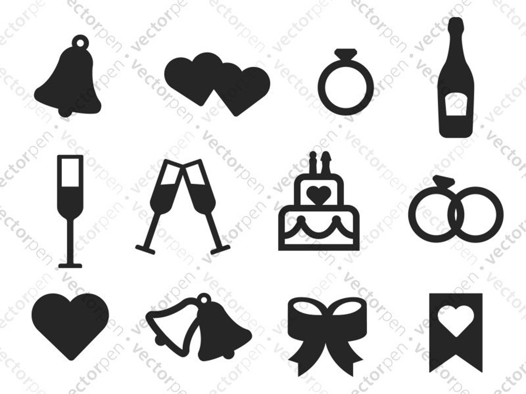 Wedding Icons SVG. 12 Wedding Day Icons for Scrapbooking, Cricut, and ...