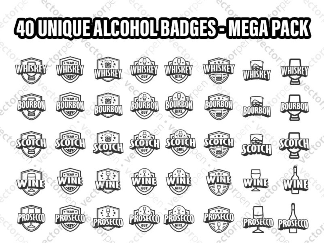 40 Alcohol Team Labels | Badges Icon Collection | Custom Whiskey & Wine ...