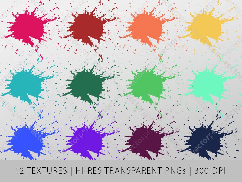 12 Colorful Paint Splatter Transaprent PNG Pack | High Quality ...