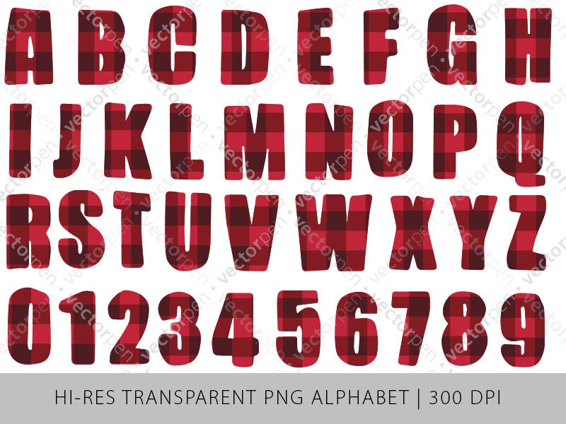 Red Plaid Alphabet & Numbers Hi-Res Transparent PNG Letters | Etsy