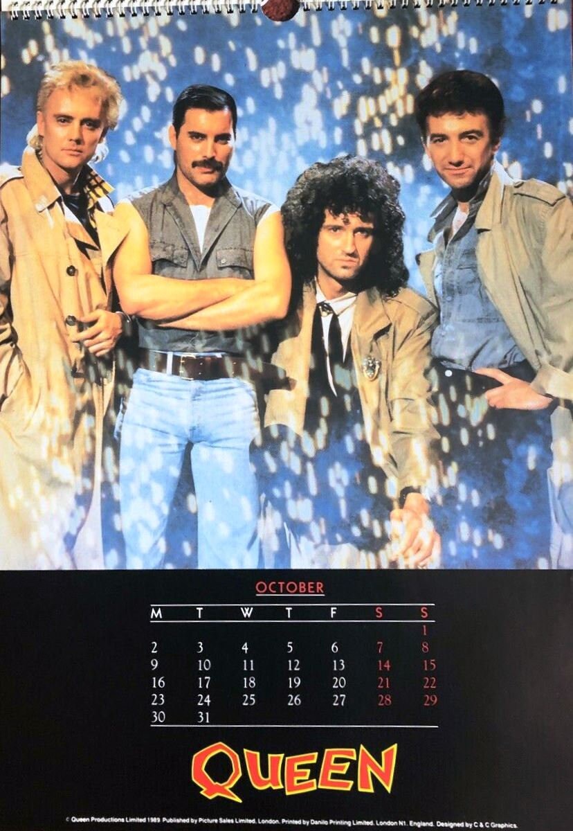 Queen 1989 Calendar Vintage Classic Freddie Mercury Brian May John ...