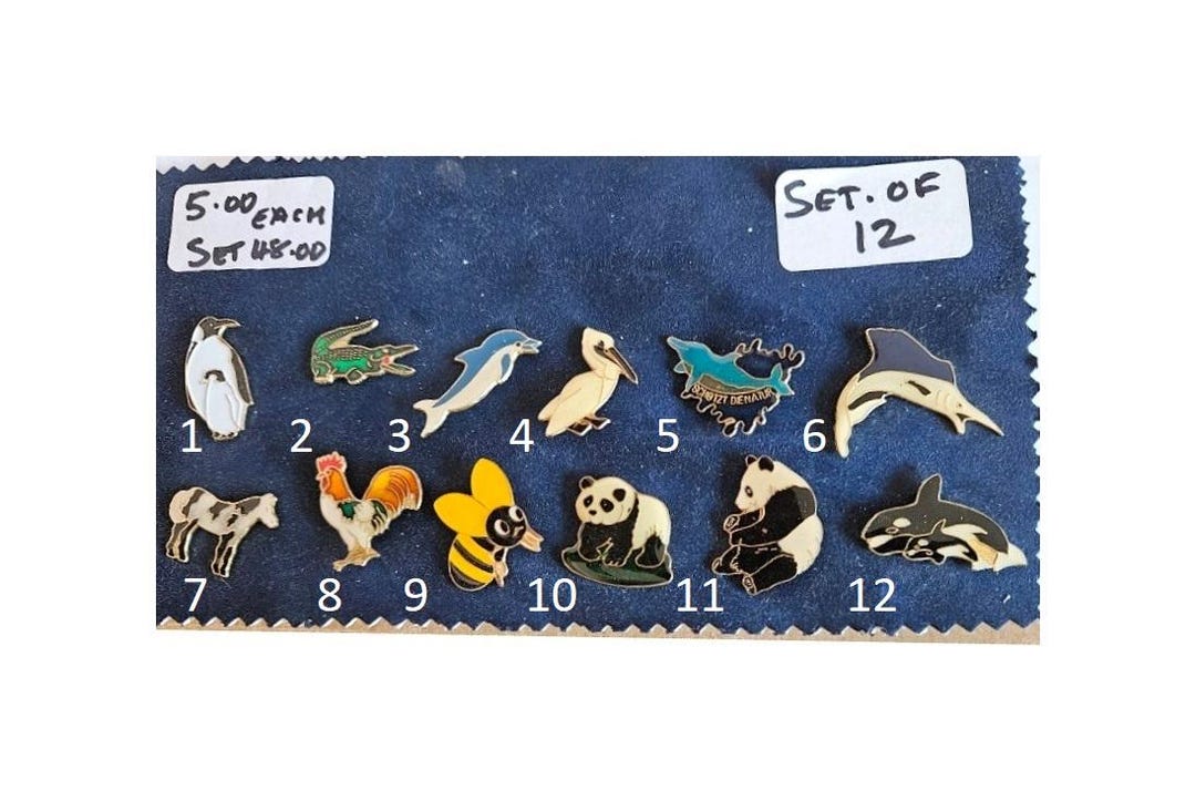 Animals X 12 Vintage Pins Enamels, With Presentation Box . You Choose ...