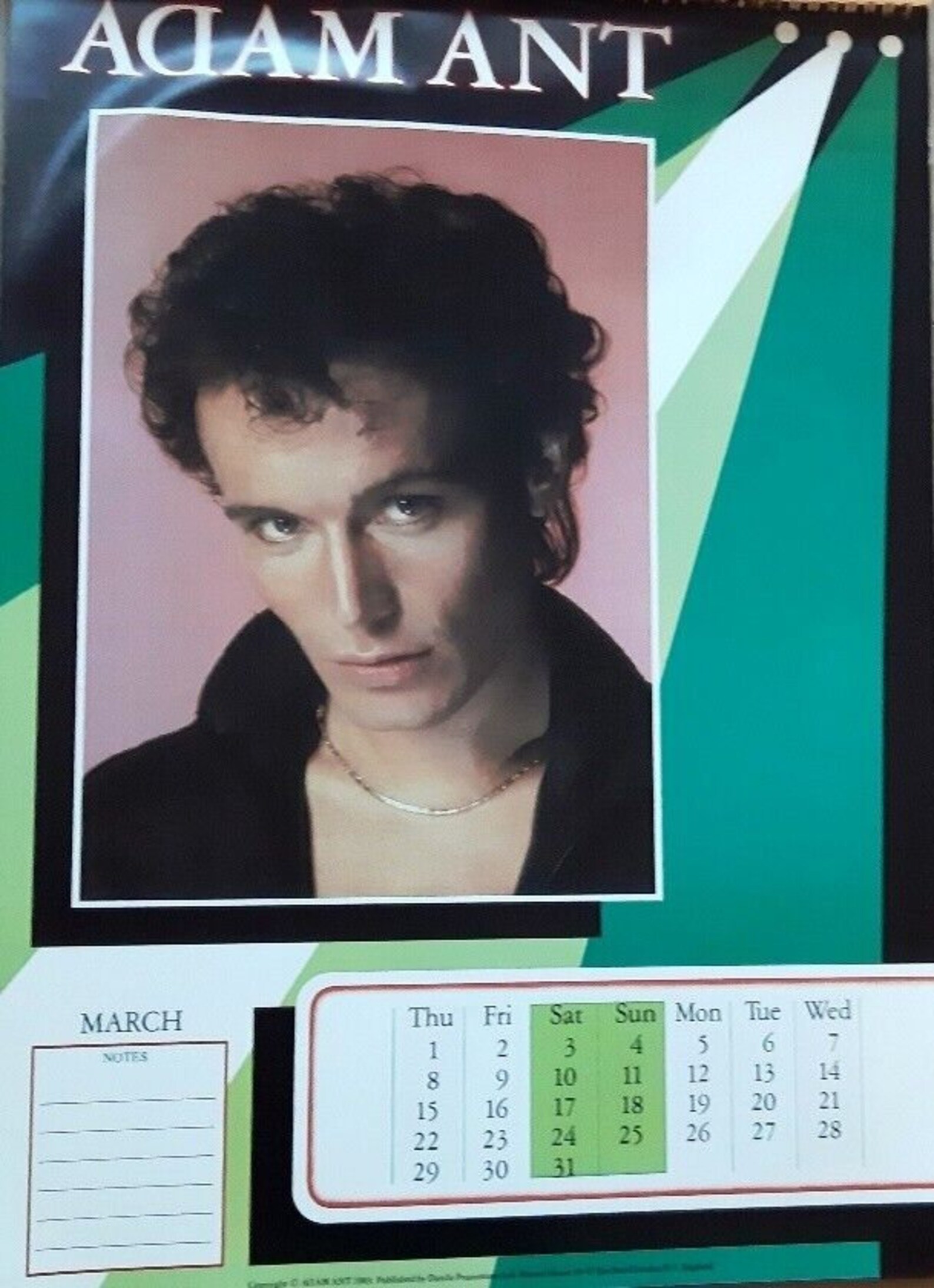 Adam Ant 1984 Calendar, Official , British Punk Band, New Wave - Etsy