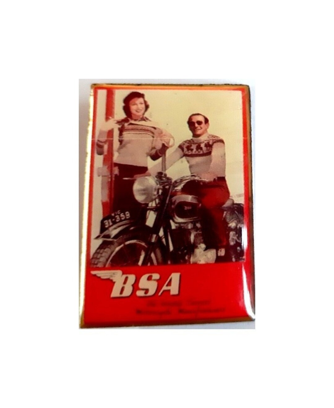 BSA Motorcycle Pin, Red and Yellow Enamel, Vintage , Enamel Pin ...