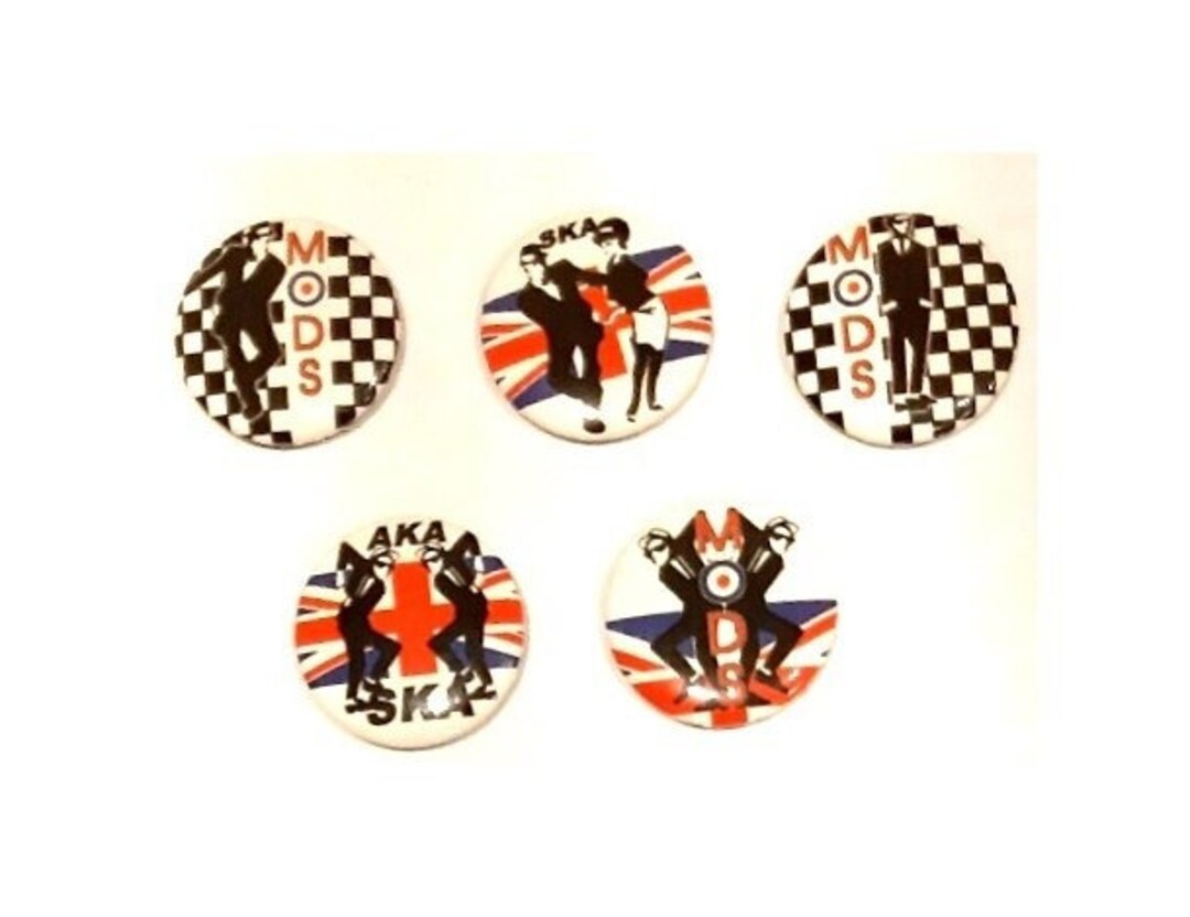 Mods Ska X 5 Vintage Pinback Buttons. 2 Tone, Mod, Ska Dancing Couple ...