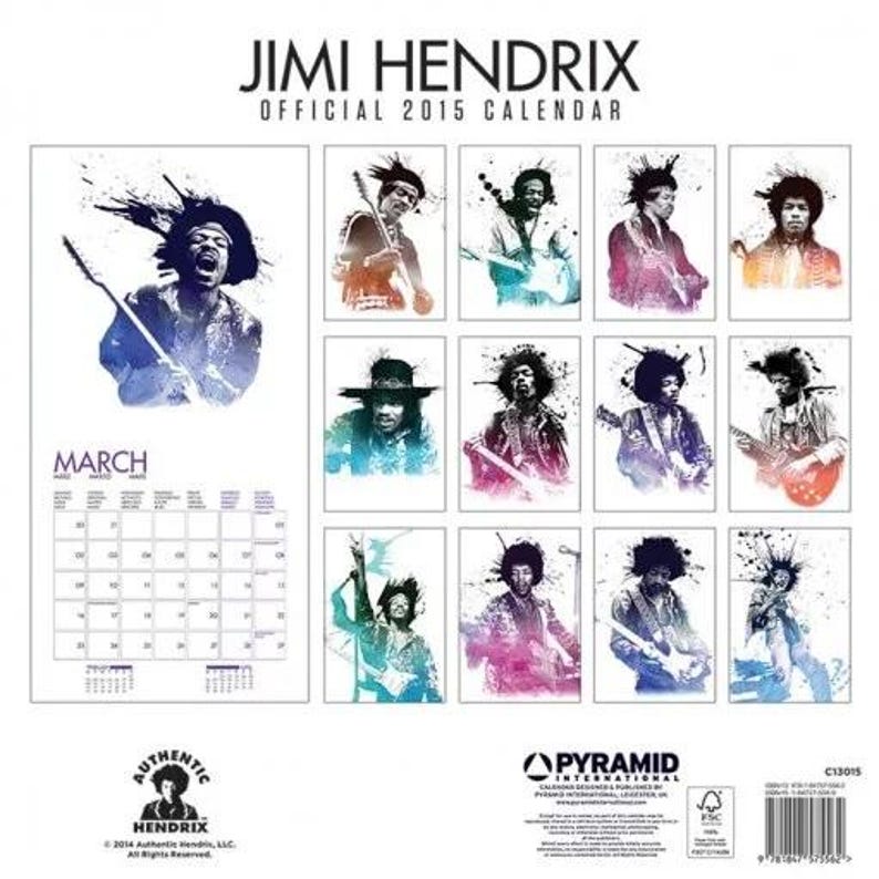 Jimi Hendrix 2026/ 2015 Calendar. Dates Match 2026. Official, Rock ...