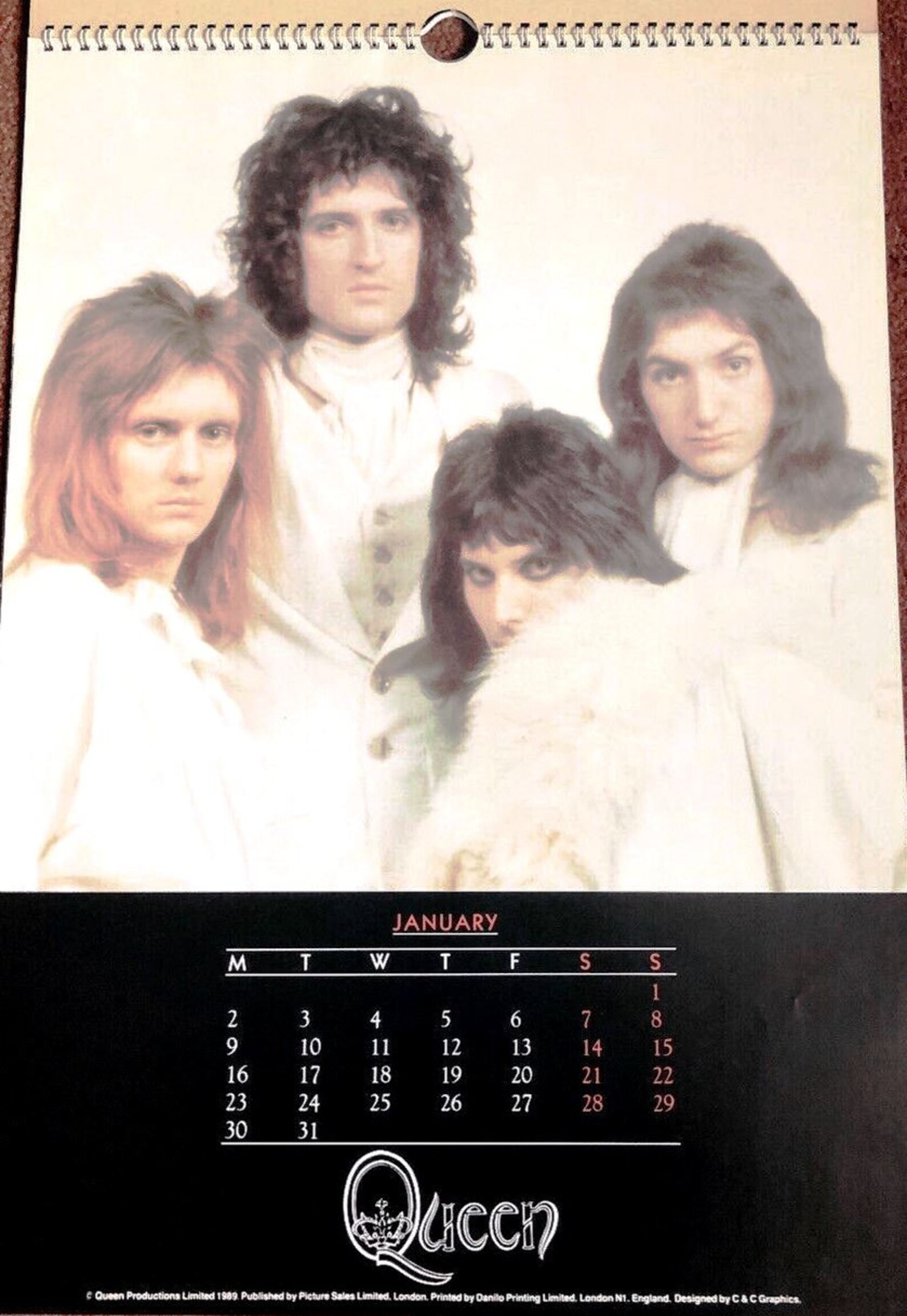 Queen 1989 Calendar Vintage Classic Freddie Mercury Brian May John ...