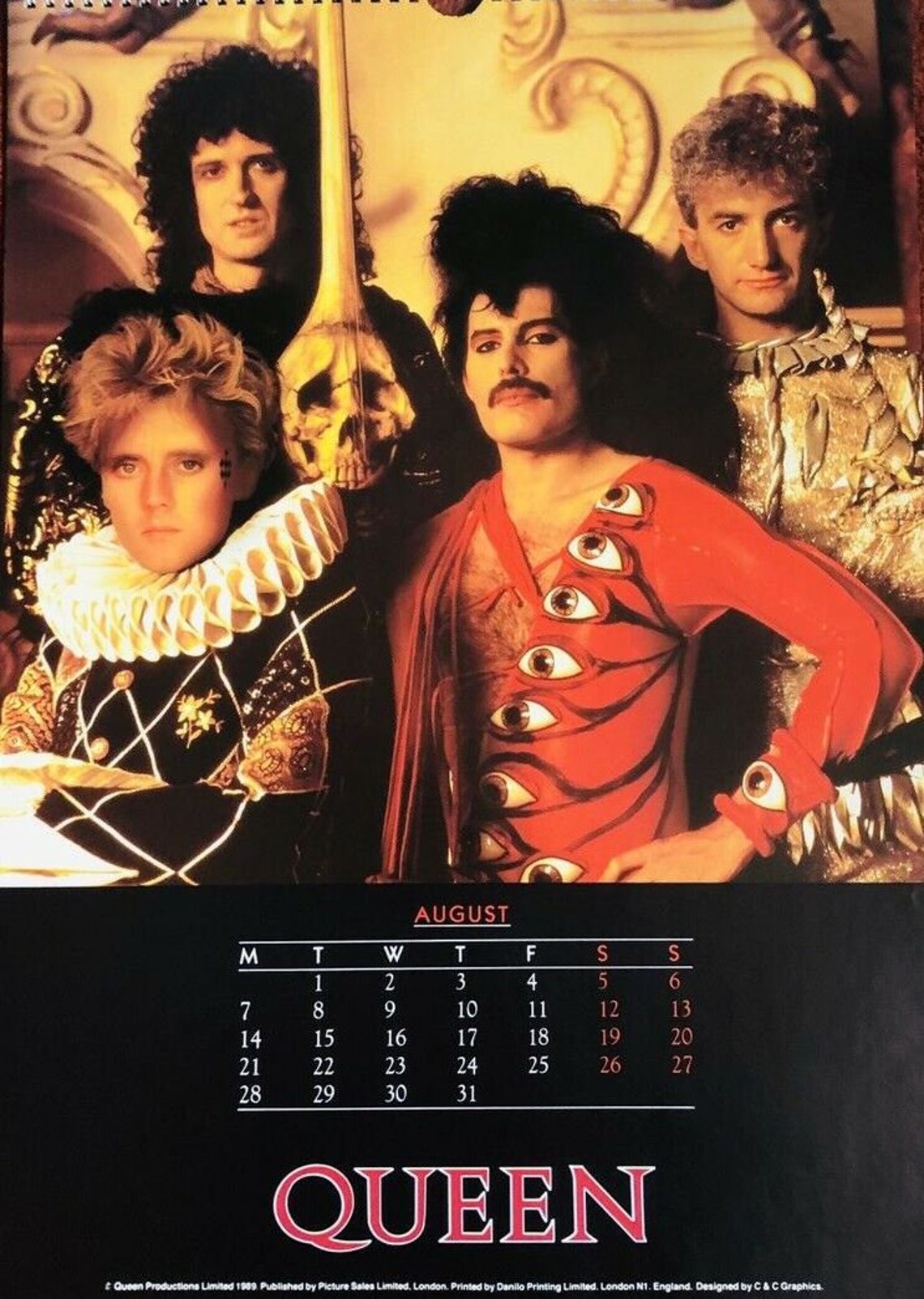 Queen 1989 Calendar Vintage Classic Freddie Mercury Brian May John ...
