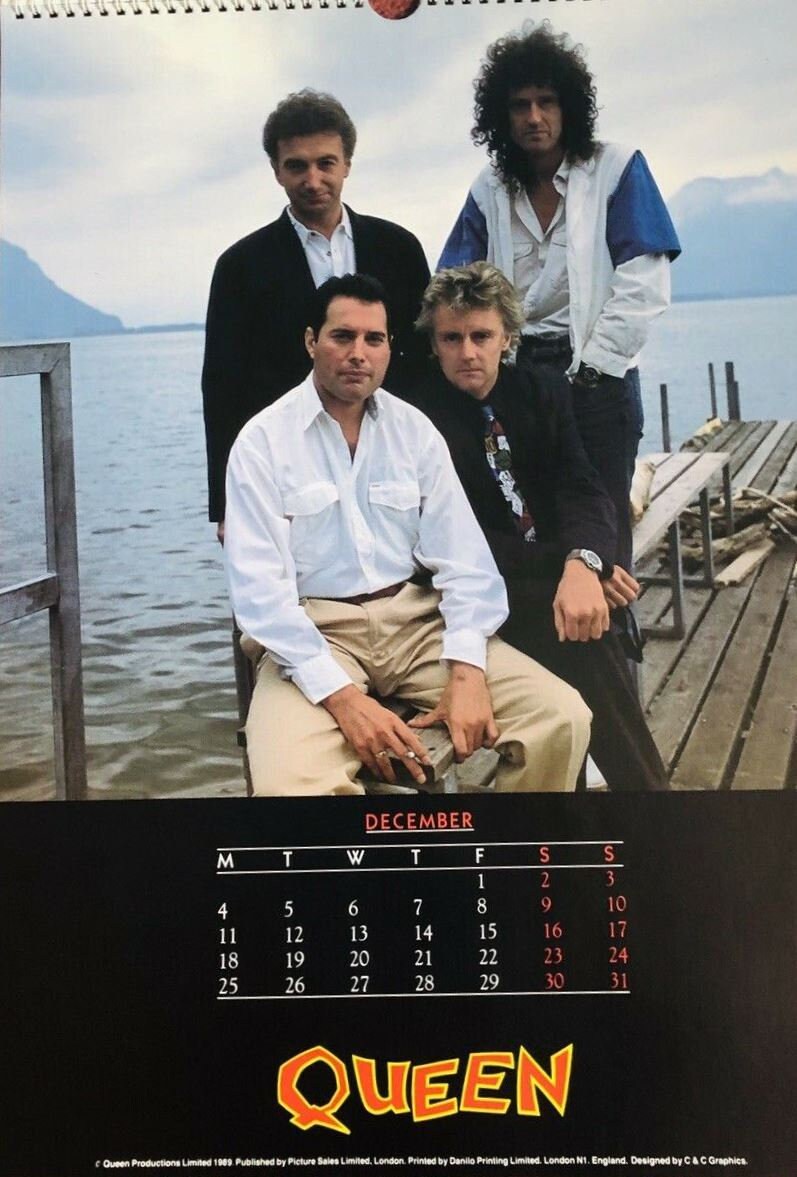Queen 1989 Calendar Vintage Classic Freddie Mercury Brian May John ...
