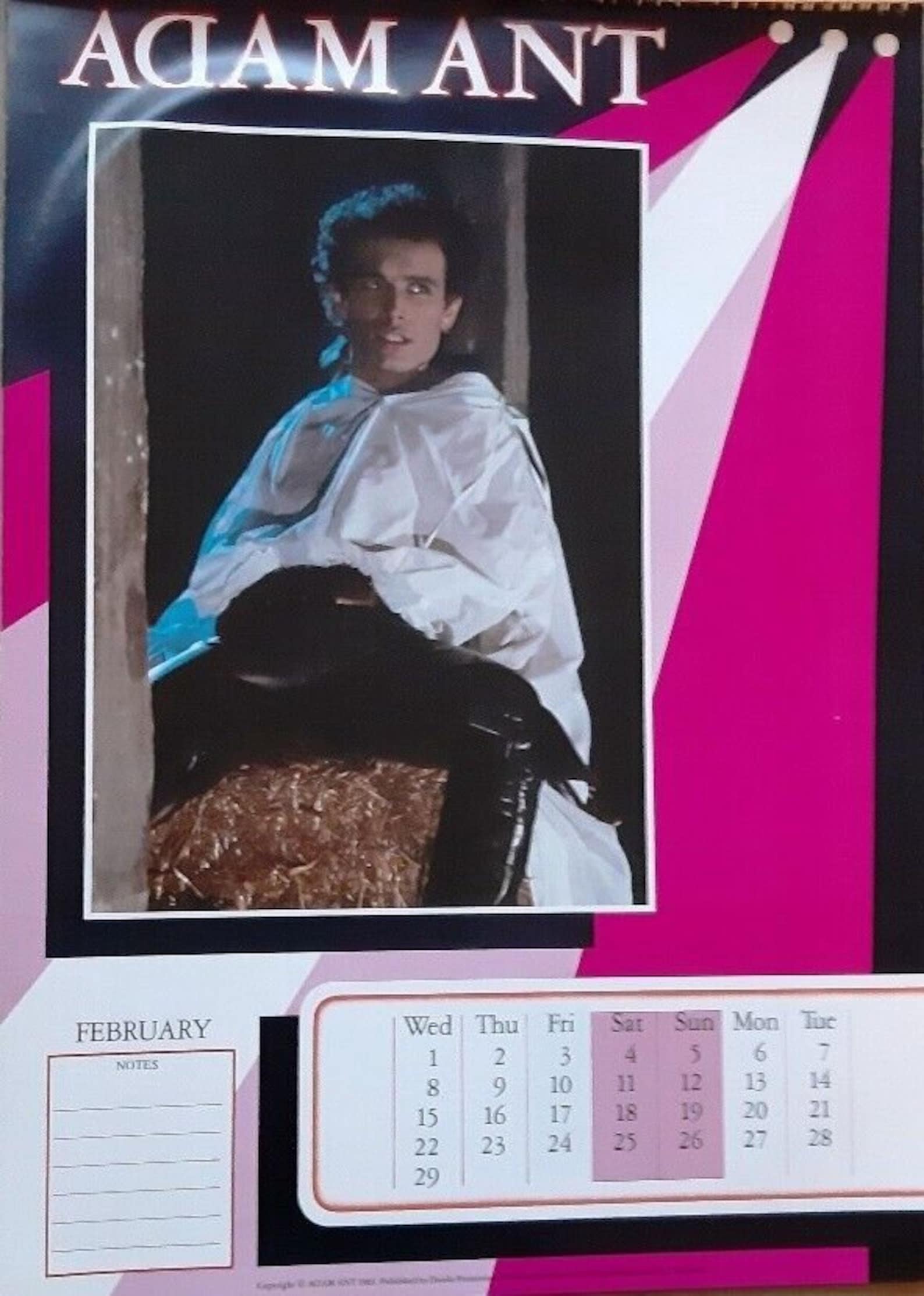 Adam Ant 1984 Calendar, Official , British Punk Band, New Wave - Etsy