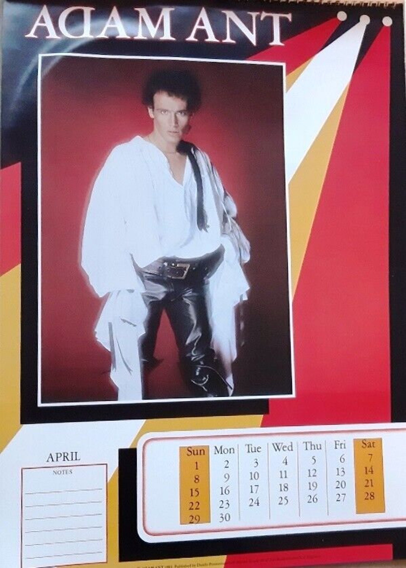 Adam Ant 1984 Calendar, Official , British Punk Band, New Wave - Etsy
