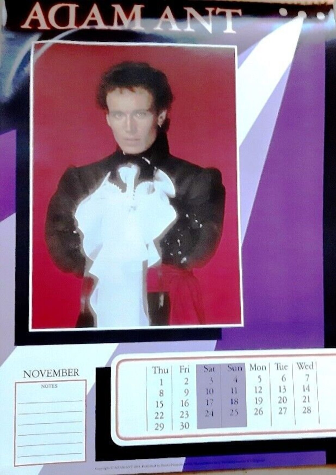 Adam Ant 1984 Calendar, Official , British Punk Band, New Wave - Etsy
