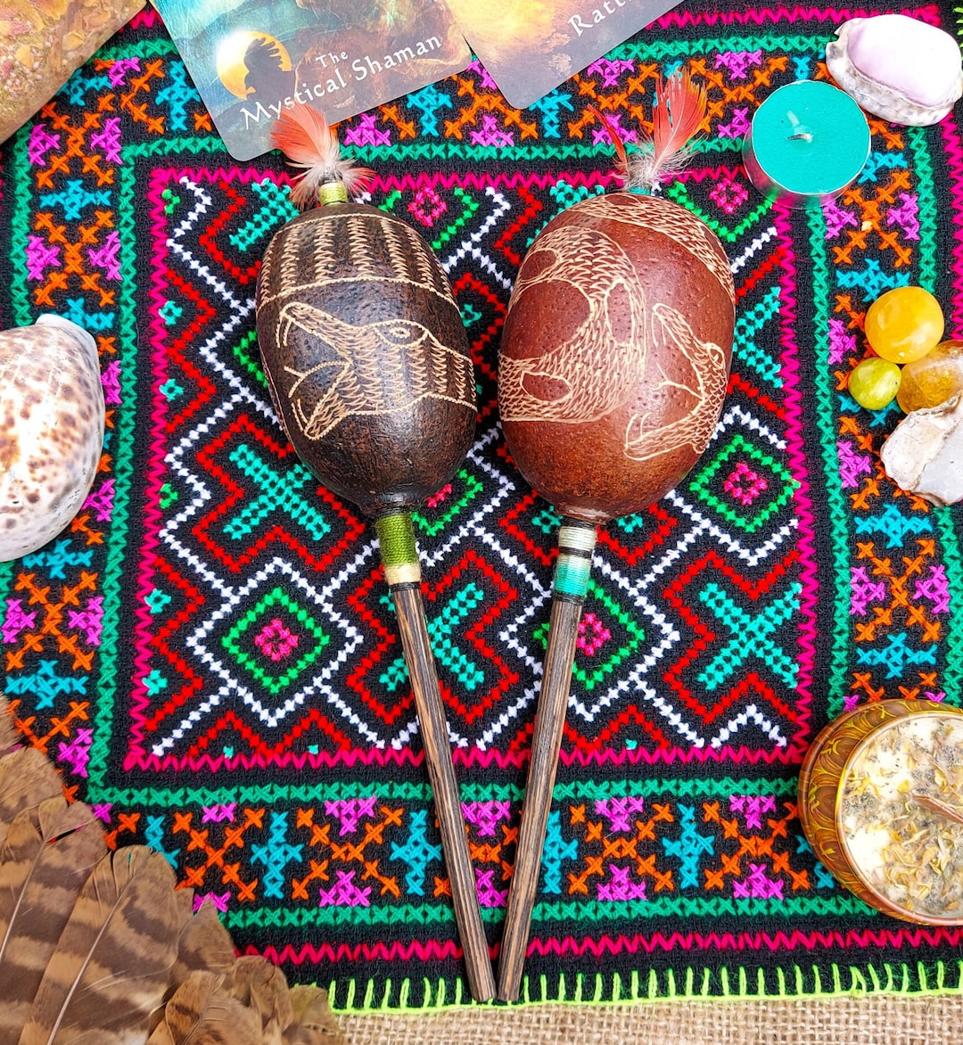 Hand-carved Gourd Rattle | Shamanic Rattle | Maraca | Shipibo Art ...