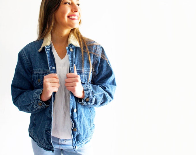 Shearling Denim Jacket Oversized Denim Jacket Sherpa Denim - Etsy